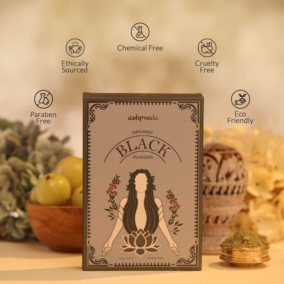 Organic Black Hair Color Powder - Mild Black Powder - Ashpveda